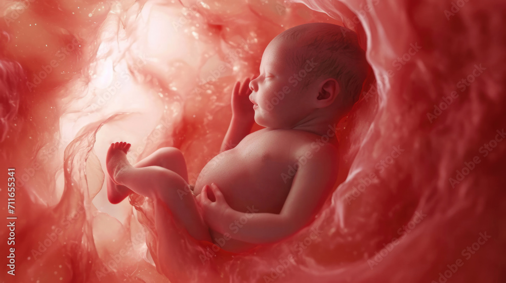 Foto de Stock Little human baby inside mother womb. Small embryo in ...