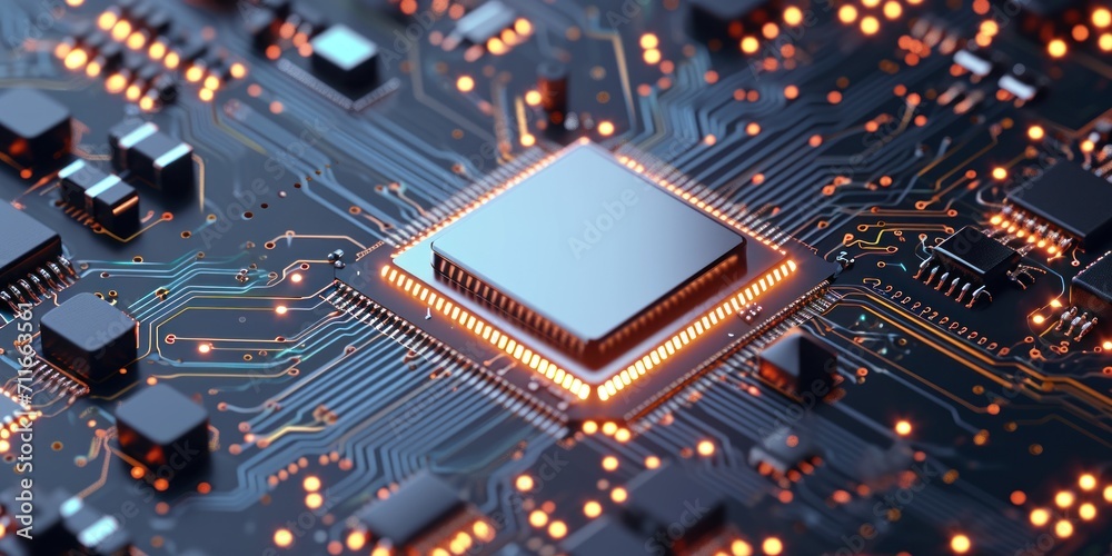 Circuit Board CPU Processor Microchip Starting Artificial Intelligence Digitalization of Neural ...