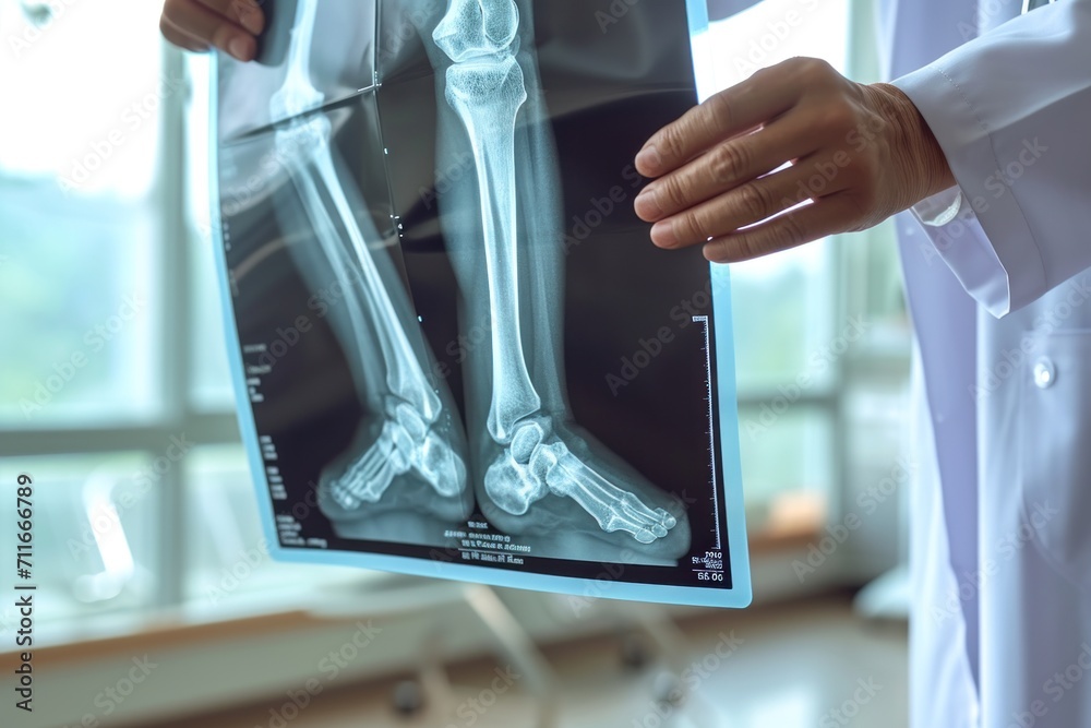 Doctor checking an X-ray sheet of leg and knee bone in the medical ...