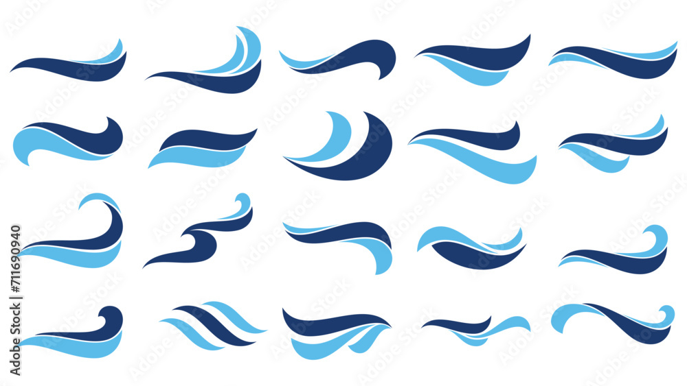 Set Blue Swoosh icon logo design vector template illustration in trendy ...