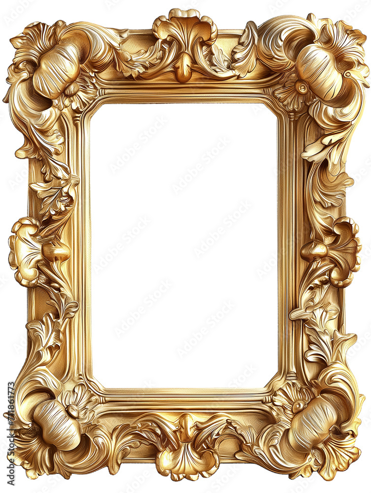 Rectangular portrait golden baroque frame made of gold isolated on ...