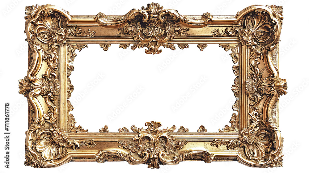 Rectangular landscape golden baroque frame made of gold isolated on ...