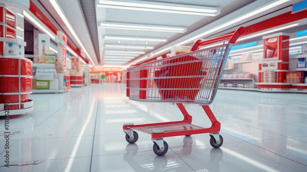shopping trolley in a natural position, as in a real supermarket, as ...