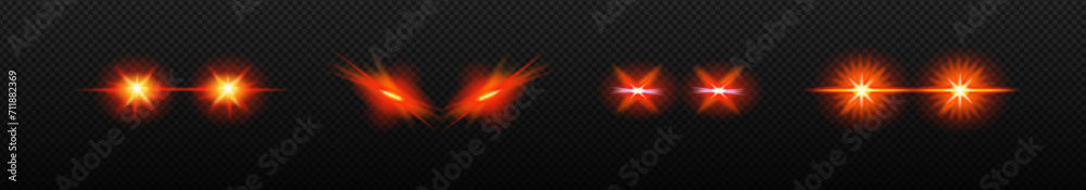 Laser glowing eyes set. Dangerous red light ferocious halloween evil ...