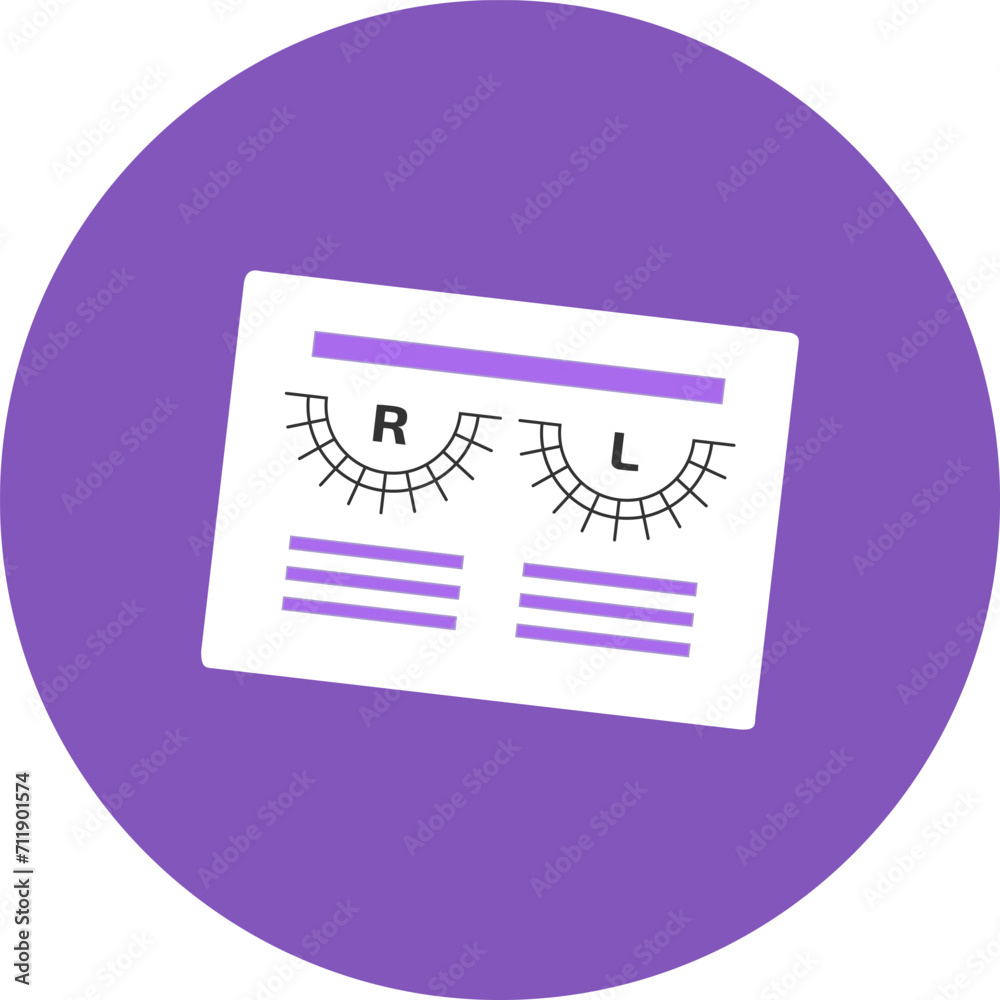 Optometry test card with eye chart. Purple circle background with ...