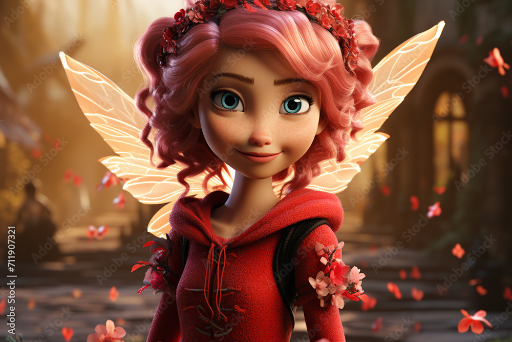 Cute happy funny pretty beautiful fairy character animated, cartoon ...