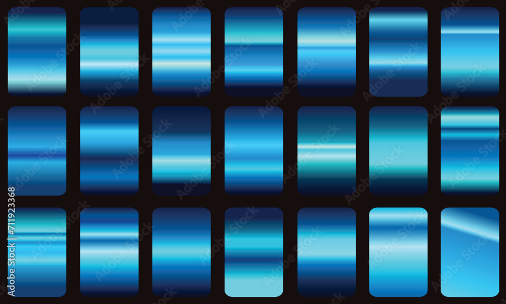 Vector set of blue metallic gradients, swatches collection, shiny ...