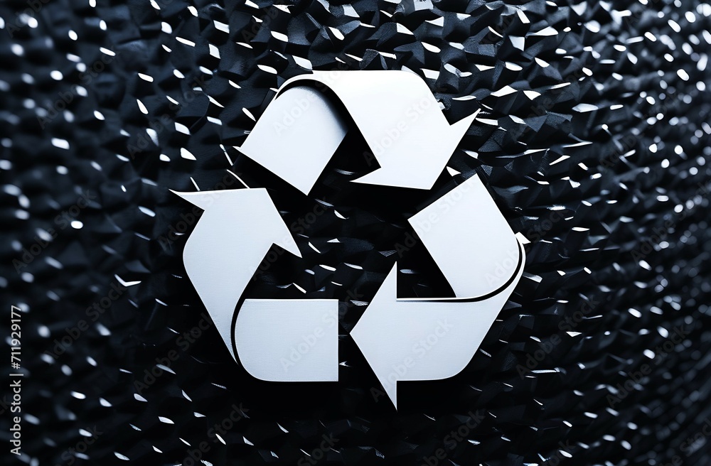 Recycle sign. White recycling symbol on black background. Environment ...