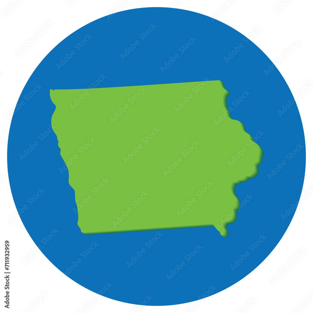 Iowa state map in globe shape green with blue circle color. Map of the ...