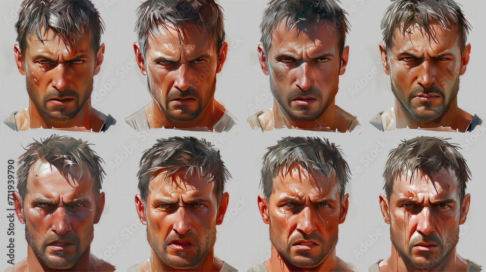 comprehensive character art sheet featuring a human face from various ...