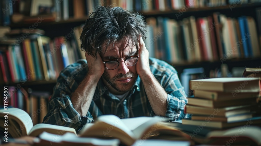 student man research sample exam by tablet, male prepare for test and ...