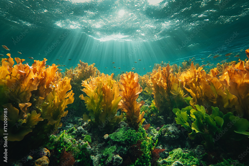 Stock-Illustration „Underwater landscape Green Seaweed reef with algae ...