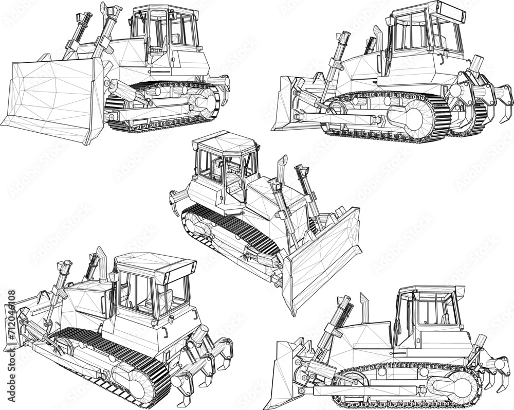 Vector sketch illustration of heavy bulldozer machine design for ...