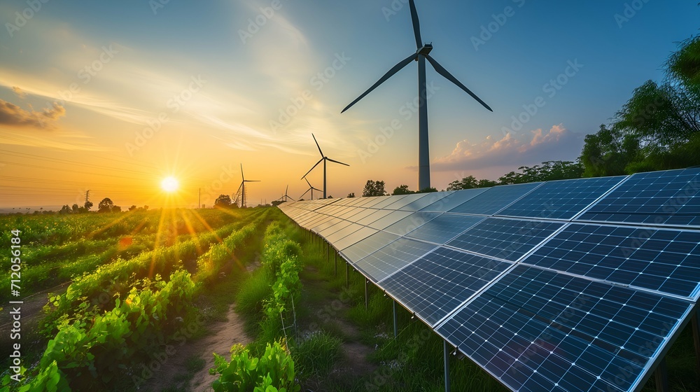 Solar panels and wind turbines, alternative electricity source ...