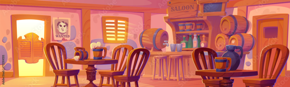 Western saloon interior design. Vector cartoon illustration of retro ...
