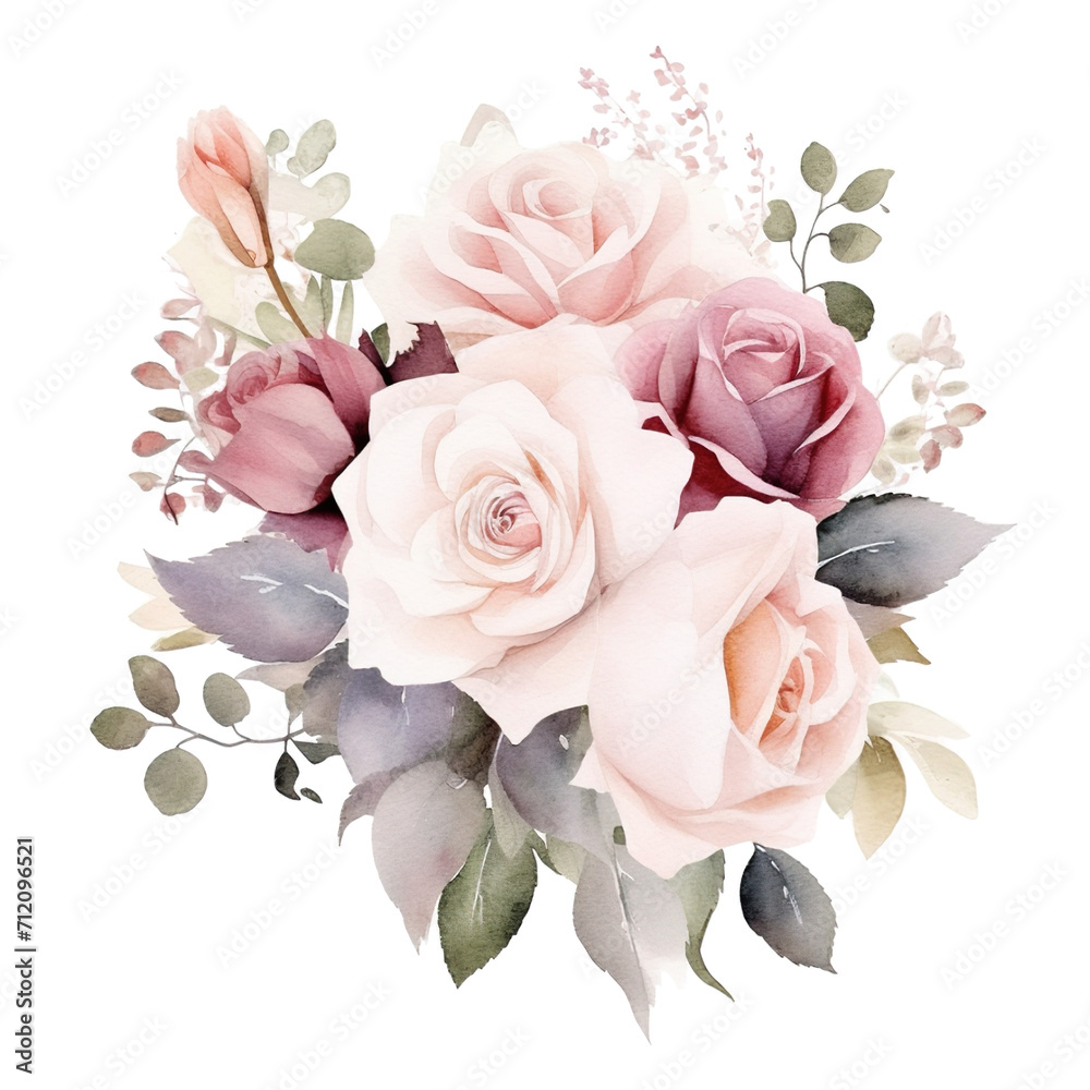 Watercolor Pink Flowers Clipart. Pink Roses PNG, Floral Bouquets ...