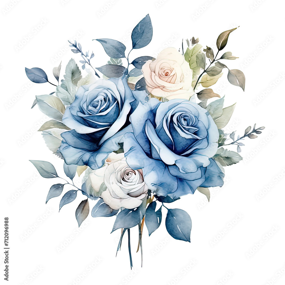 Watercolor Dusty Blue Flowers Clipart. Blue Roses PNG, Floral Bouquets ...