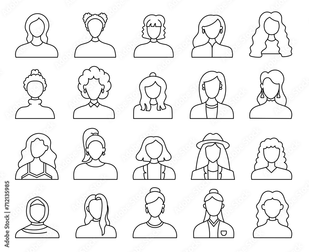 Women face avatars. Coloring Page. Unknown or anonymous person ...