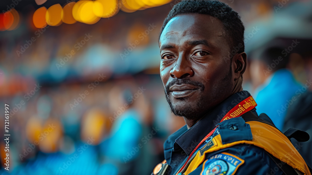 Security man with team security background. Security focus in football ...