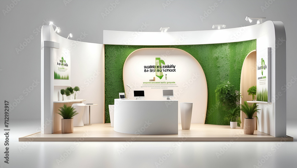 Foto de Stock 3d render exhibition booth with nature theme. Exhibition ...