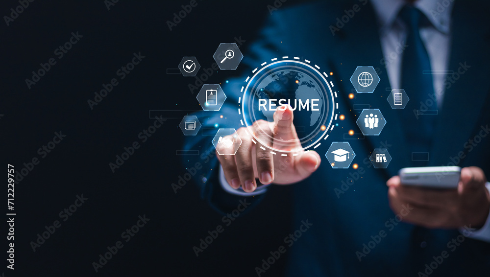 HR manager touch virtual resume word to checking resume for employee ...