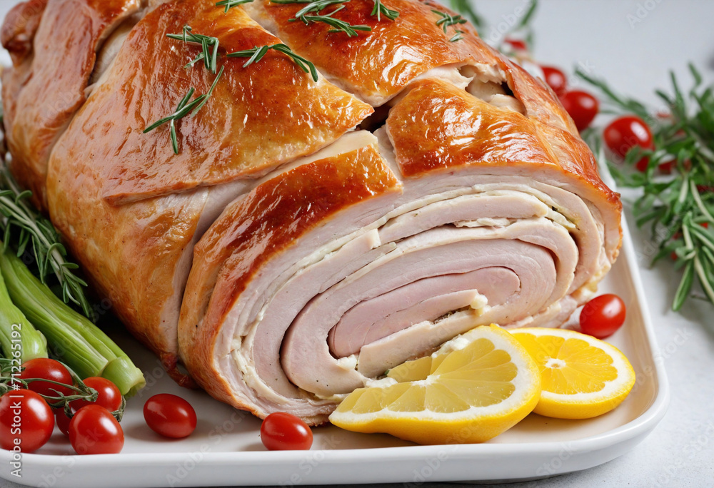 Foto Savory Oven-Roasted Turkey Roulade Sliced into Delicious Portions ...