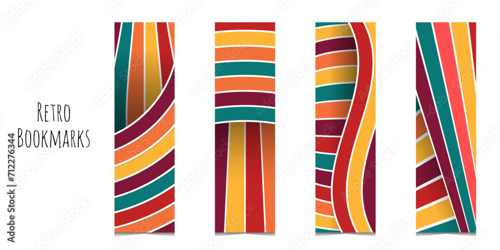 Bookmarks set with abstract colored stripes. Bookmarks in retro color ...