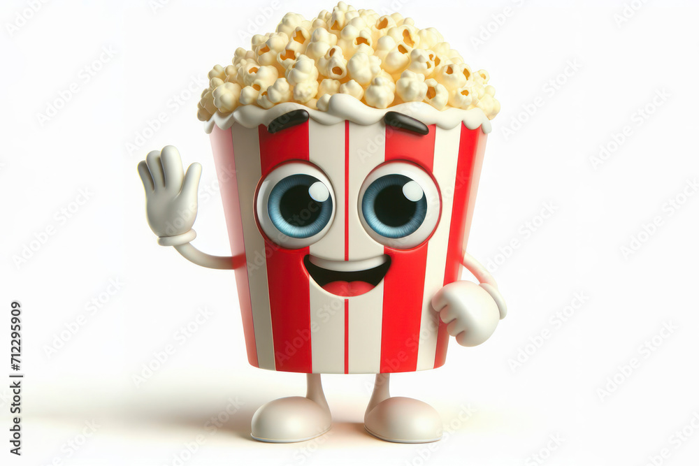little cute happy popcorn 3d character with bulging eyes on solid a ...