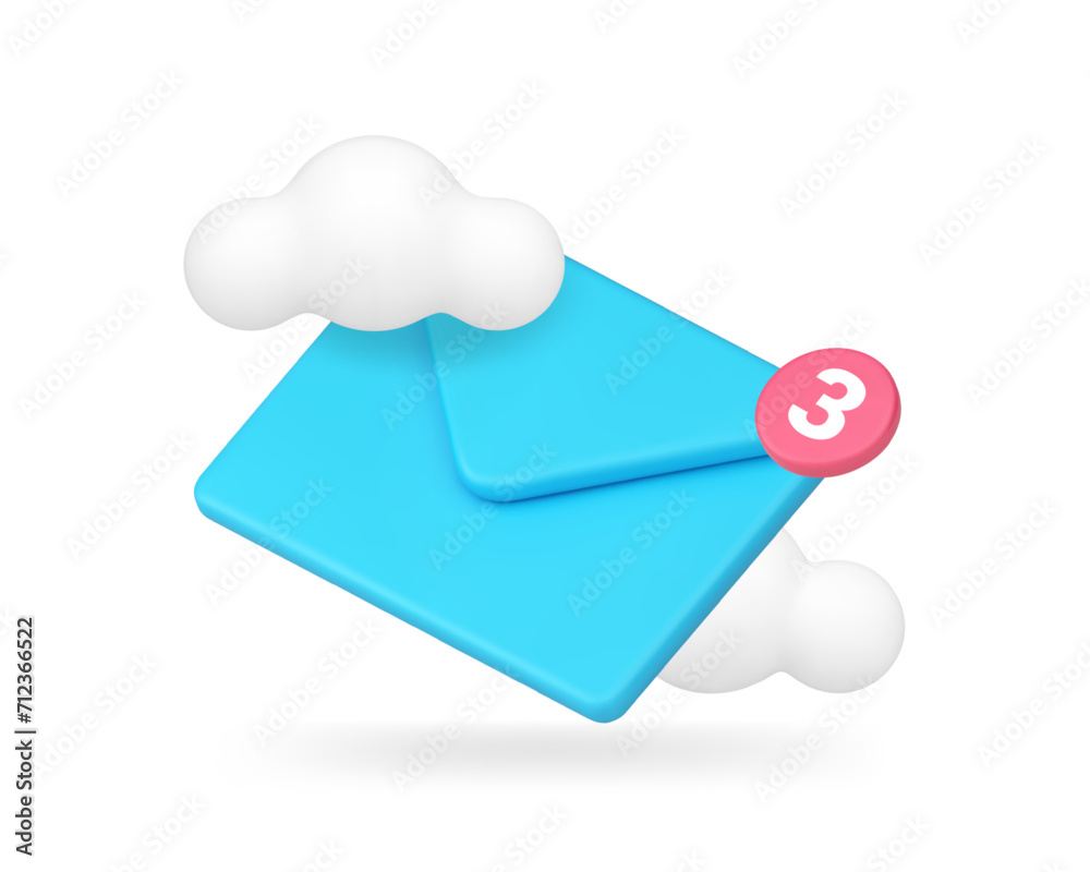 Incoming message email cloud electronic mail storage server 3d icon realistic vector ...