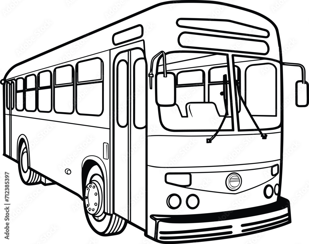 City bus coloring page black and white bus outline vector illustration ...