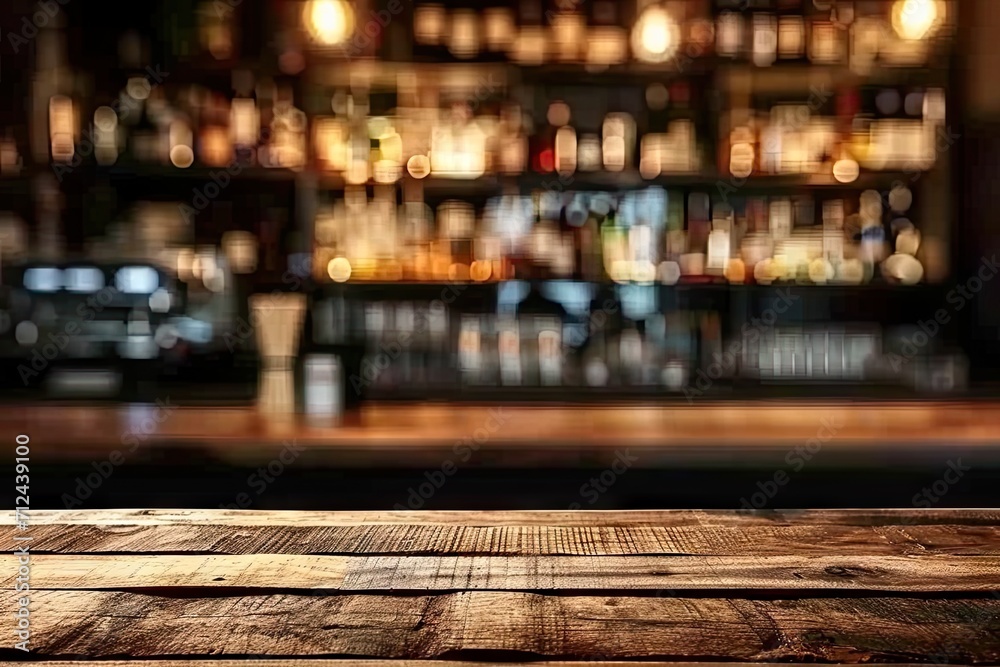 Bar table interior in pub with wooden counter background desk space ...