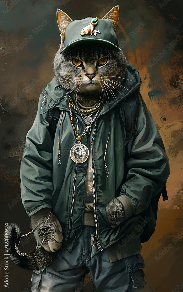 gato rapper de rua Stock Illustration | Adobe Stock