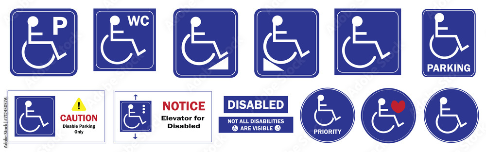 Disable Sticker Vector Set Blue and White Disable Symbol Illustration ...