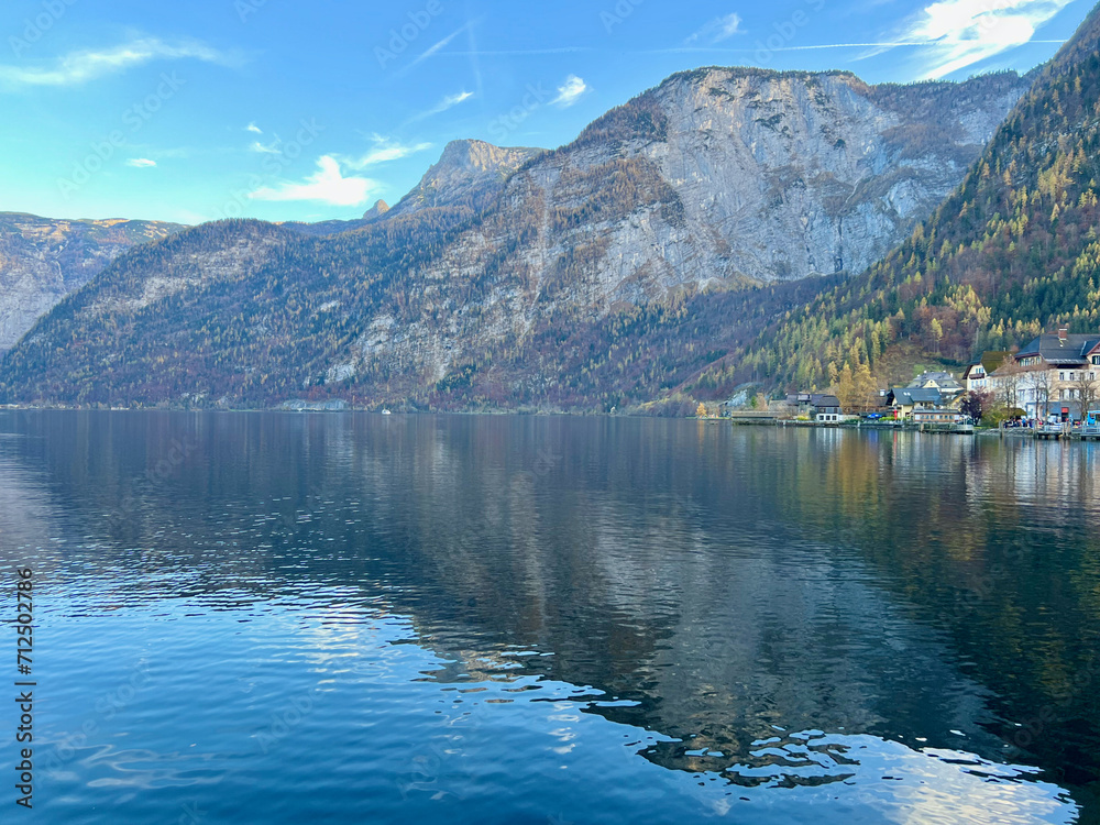 The renowned village of Hallstatt, seen across the lake from the ...