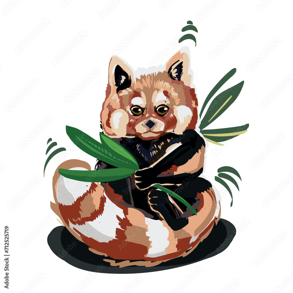 Cartoon red panda illustration. Cute animal character in a sitting pose ...