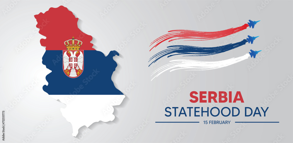 Serbia Statehood Day 15 February flag map flag color smoke with jet ...
