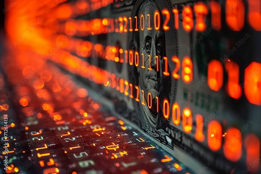 Stock-Foto „Cash to Code Transition. symbolic transformation as tangible money bills seamlessly ...