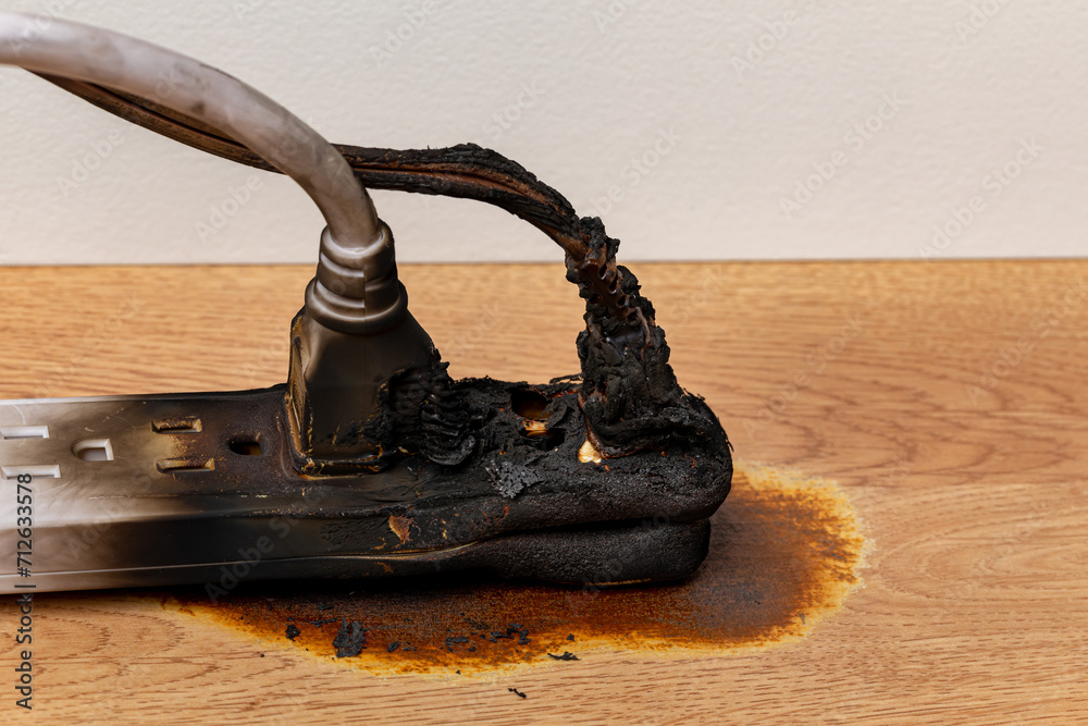Electrical surge protector outlet and extension cord fire. Electricity ...