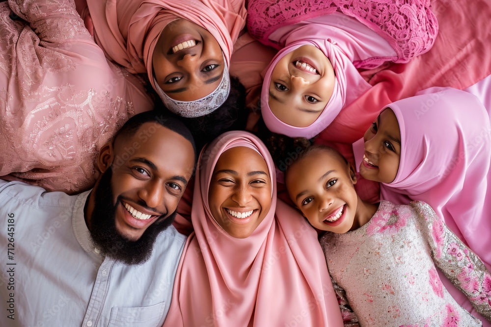 Happy Muslim family with smiling faces and traditional clothing seen ...