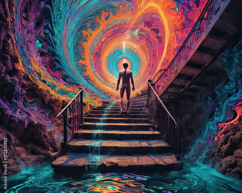 Psychedelic Dimensions - Abstract illustration of a nude man in a mind ...