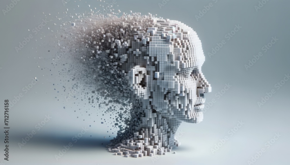 Voxel Dissolution Disintegrating Human Head Profile in Cubic Pixels ...