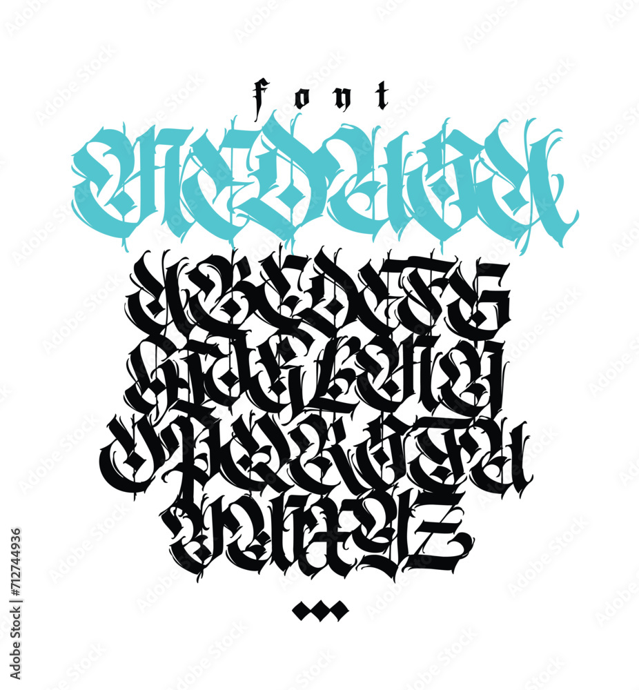 Gothic font from Latin letters. Vector. English alphabet. Medieval ...