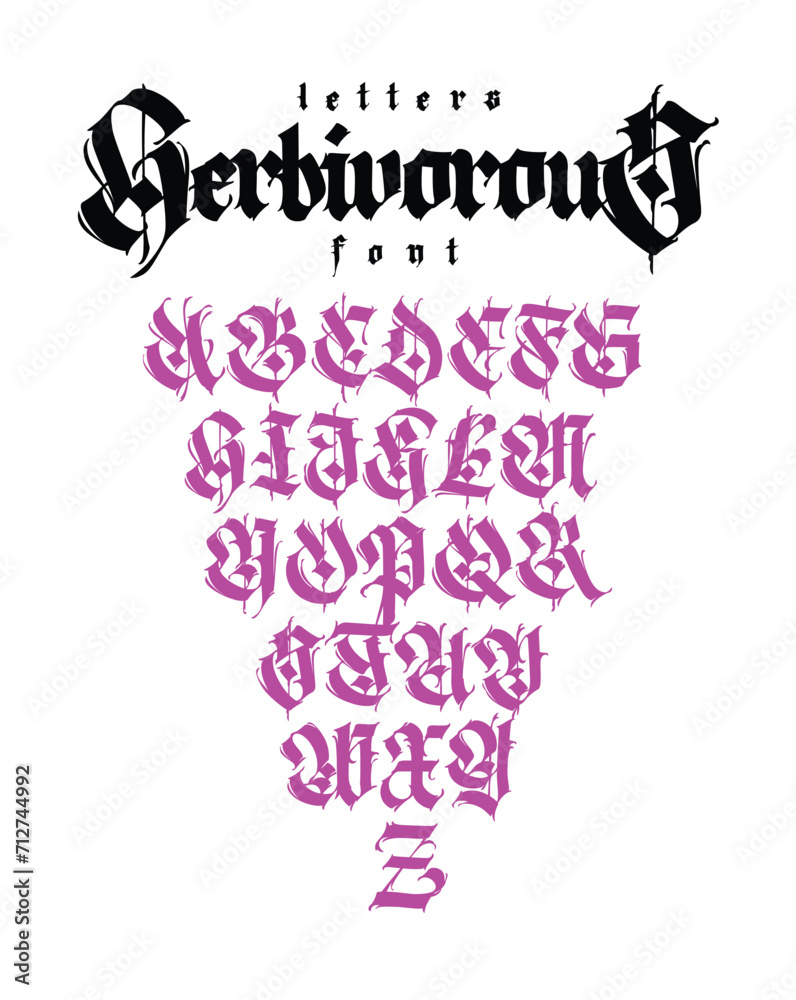 Gothic font from Latin letters. Vector. English alphabet. Medieval ...