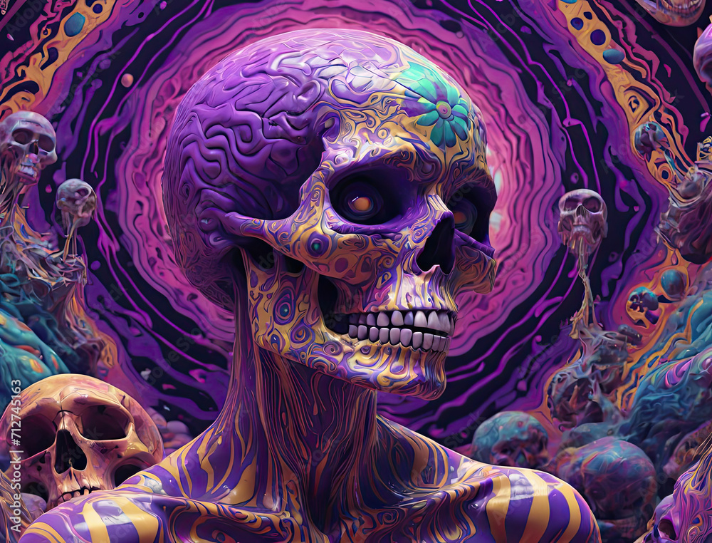 Psychedelic Trip - Surreal illustration of a close-up monster, skull ...