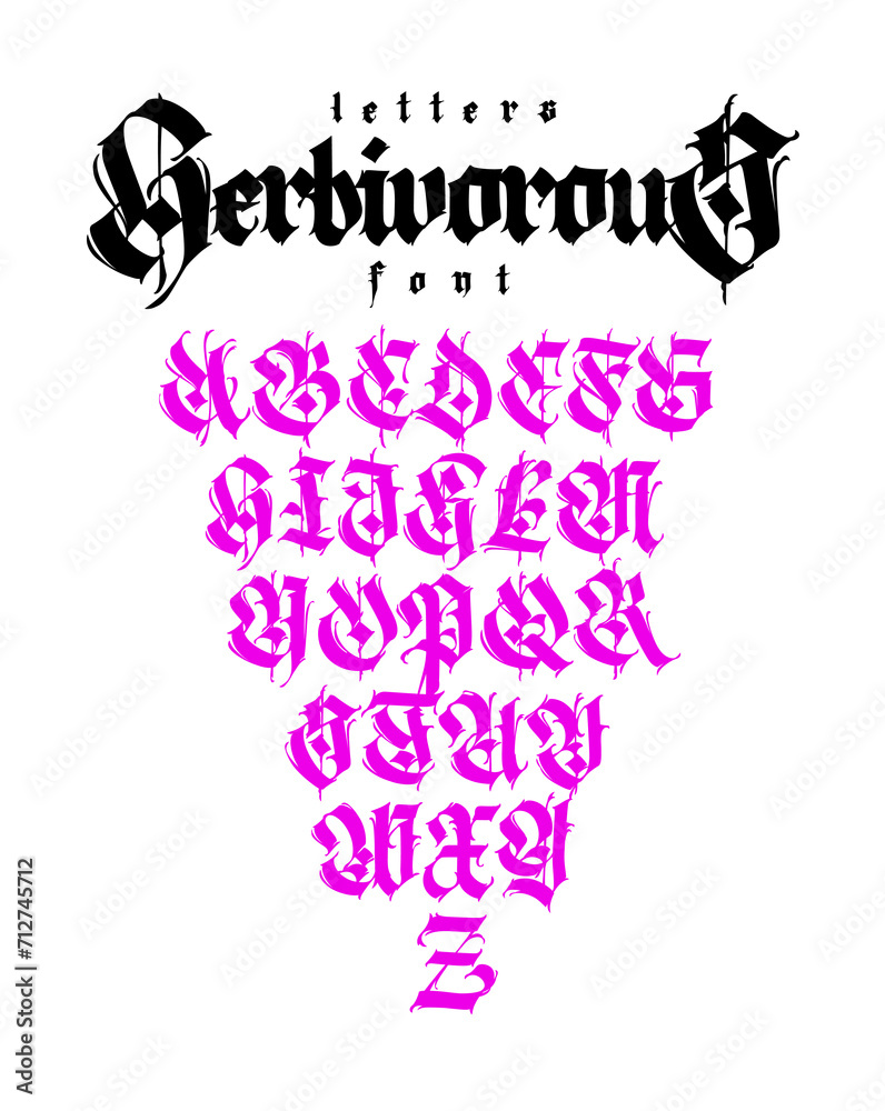 Gothic font from Latin letters. Vector. English alphabet. Medieval ...