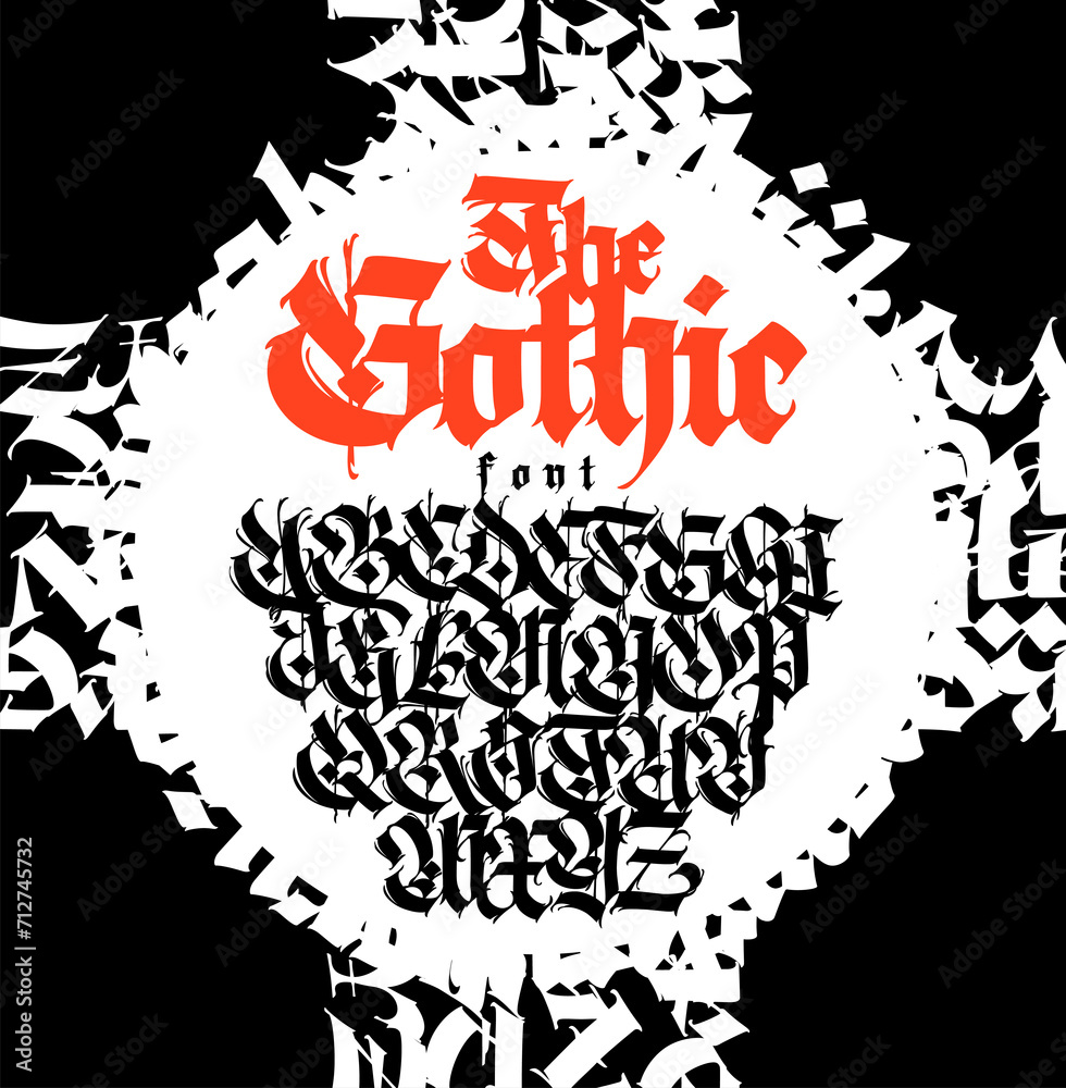Gothic font from Latin letters. Vector. English alphabet. Medieval ...