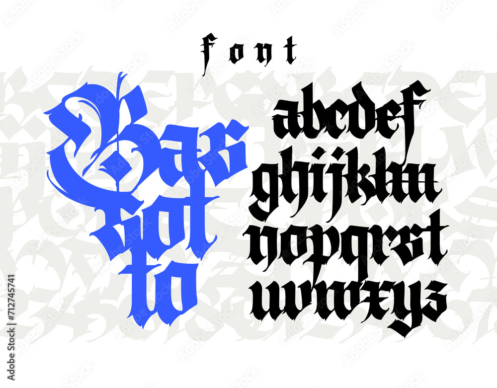 Gothic font from Latin letters. Vector. English alphabet. Medieval ...