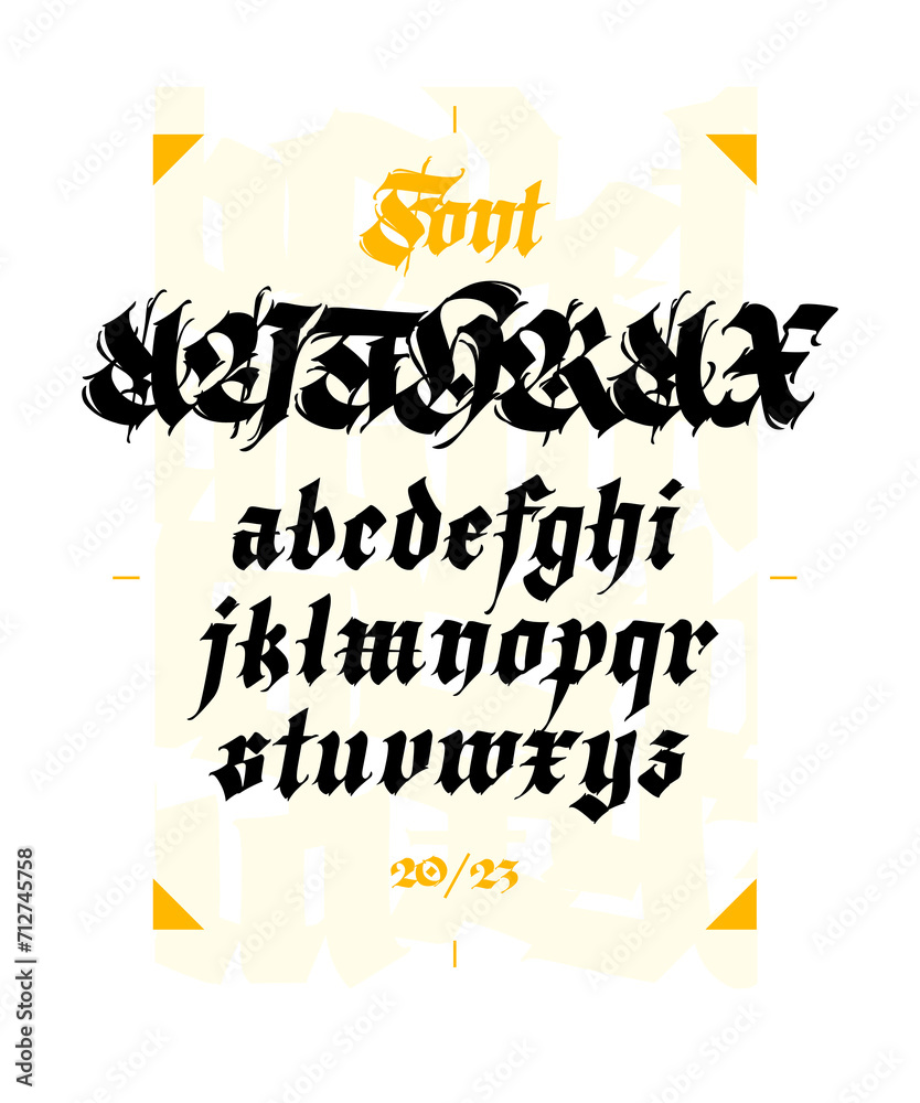 Gothic font from Latin letters. Vector. English alphabet. Medieval ...