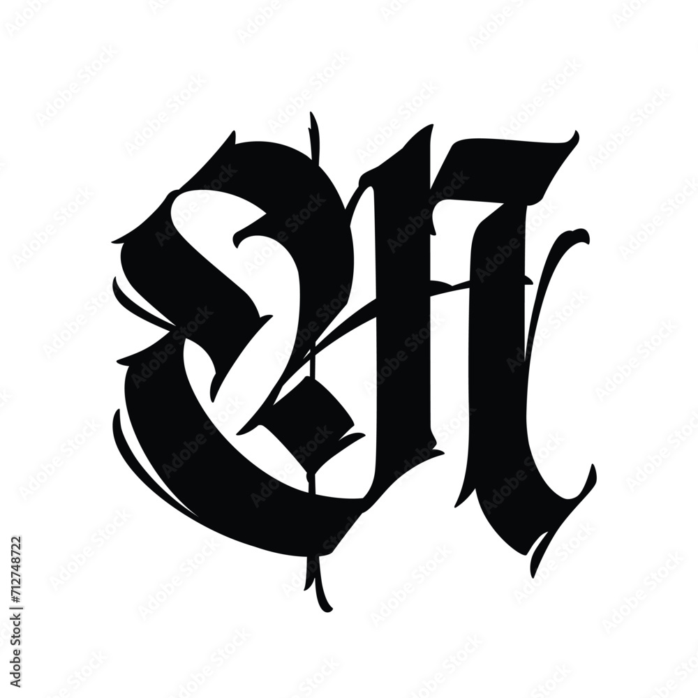 Letter M, in the Gothic style. Vector. Alphabet. Calligraphy and ...