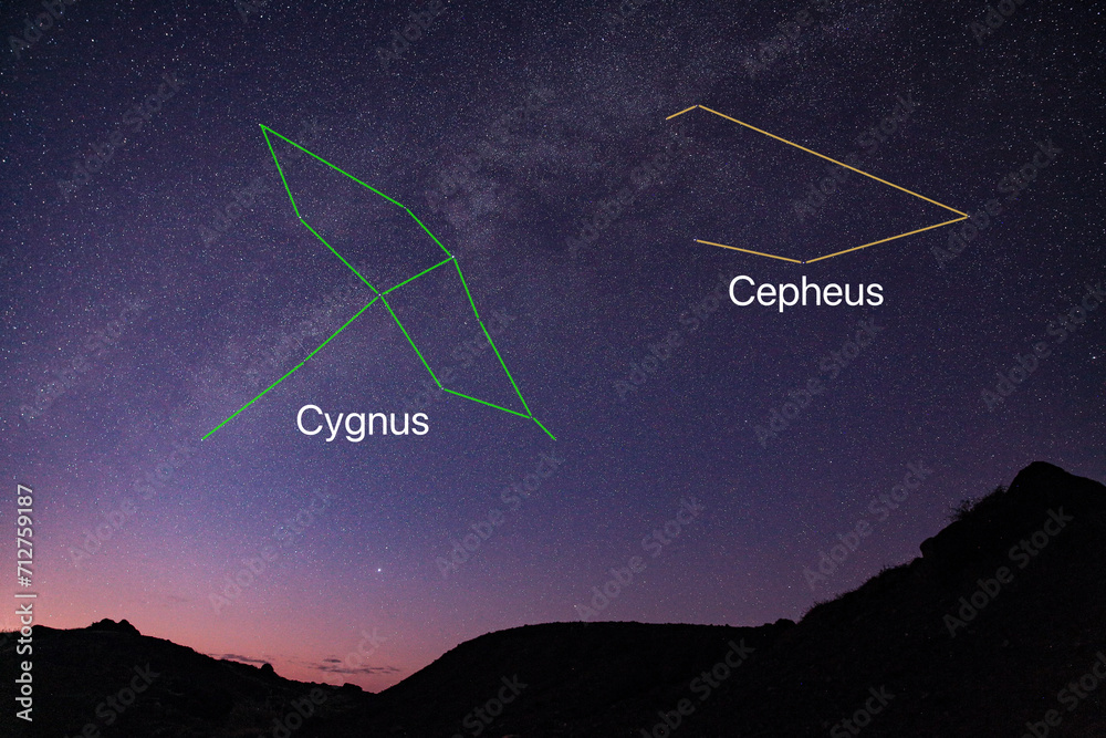 Cygnus constellation with Cepheus constellation in the northern sky ...